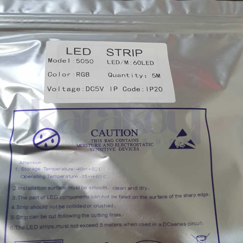 5Volt RGB Şerit Led 9.5mm 5050smd IP20 60 Ledli (5 mt) | Karaköy Led Shop