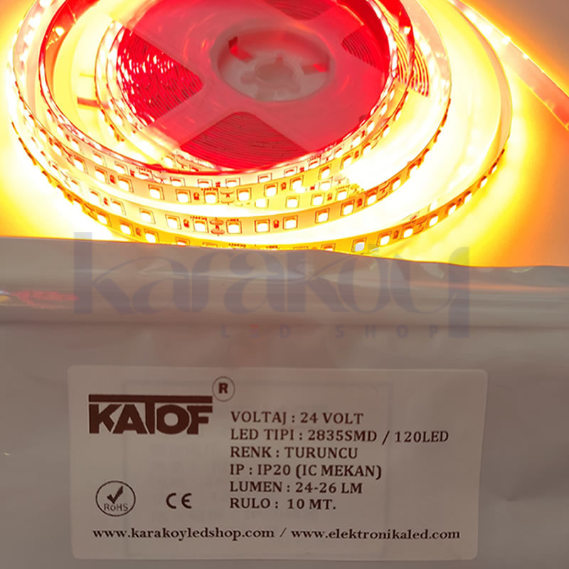 24V 2835smd IP20 8mm 120çip Şerit Led Amber (10mt) | Karaköy Led Shop