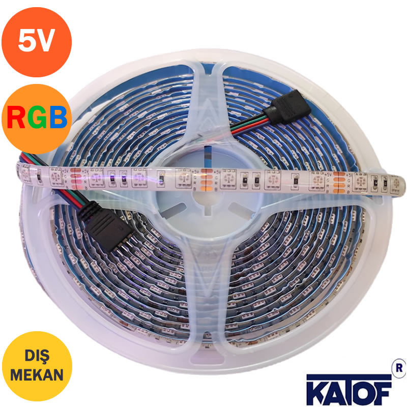 5Volt RGB Şerit Led 9.5mm 5050smd IP65 60 Ledli (5 mt) | Karaköy Led Shop