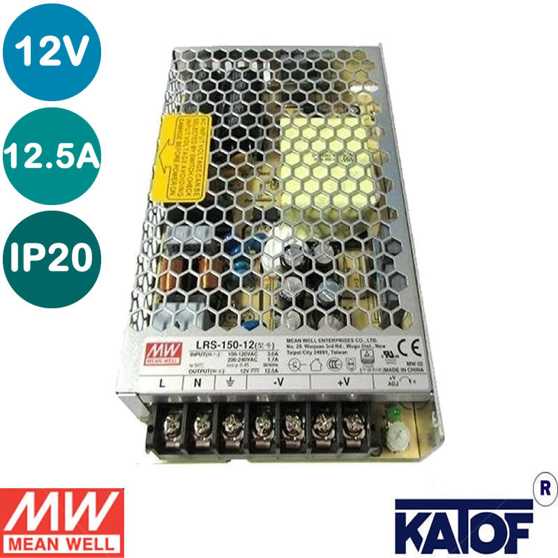 MeanWell 12V 12,5A IP20 150W Güç Kaynağı LRS-150-12 | Karaköy Led Shop