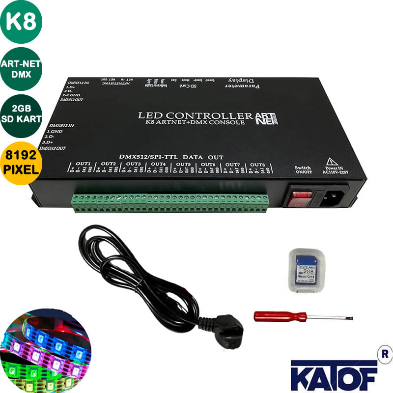 K8 Pixel Led Denetleyici Konsol 8 Kanal DMX512-SPI-TTL Art-net ...